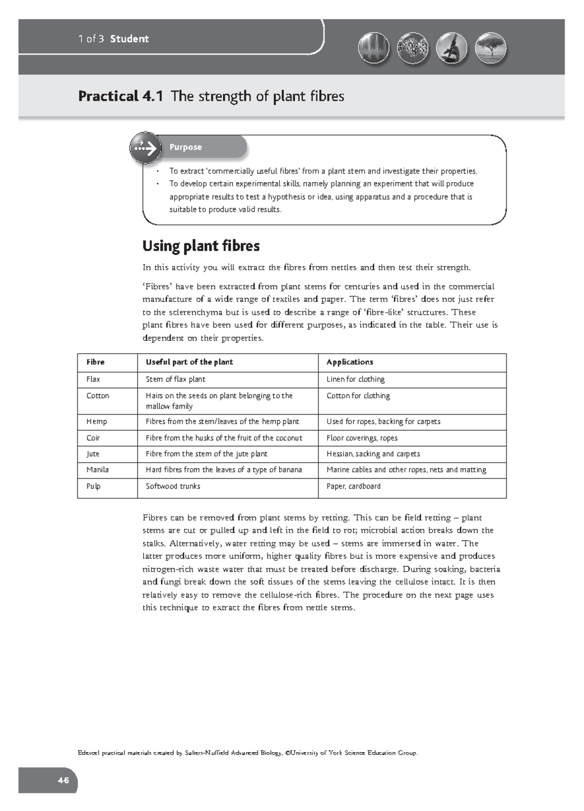 Practical 4: Investigating the Strength of Plant Fibres (CPAC 4, PMT ...
