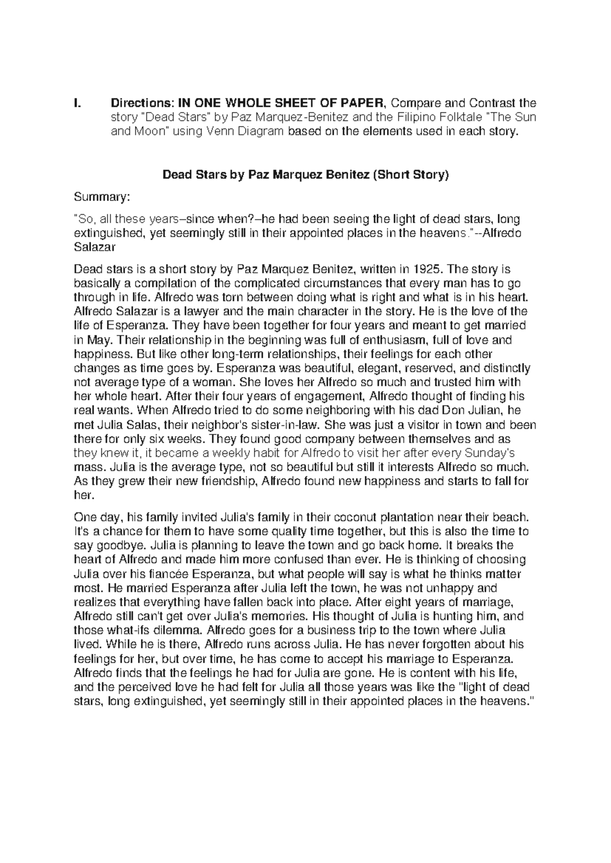 Comparative Analysis: Dead Stars by Paz Marquez Benitez & Filipino ...