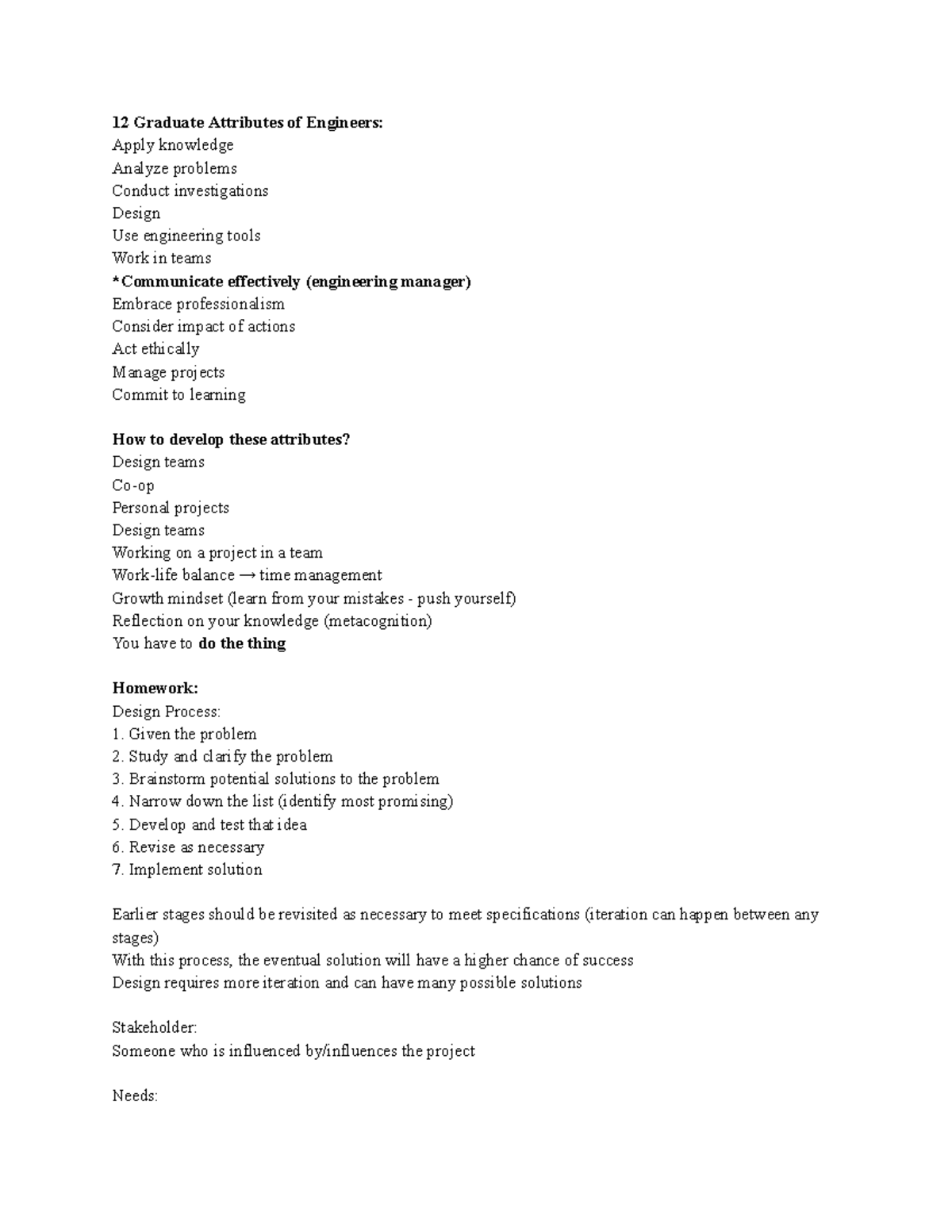 MT Notes: APSC 100 - Graduate Attributes & Design Process in ...