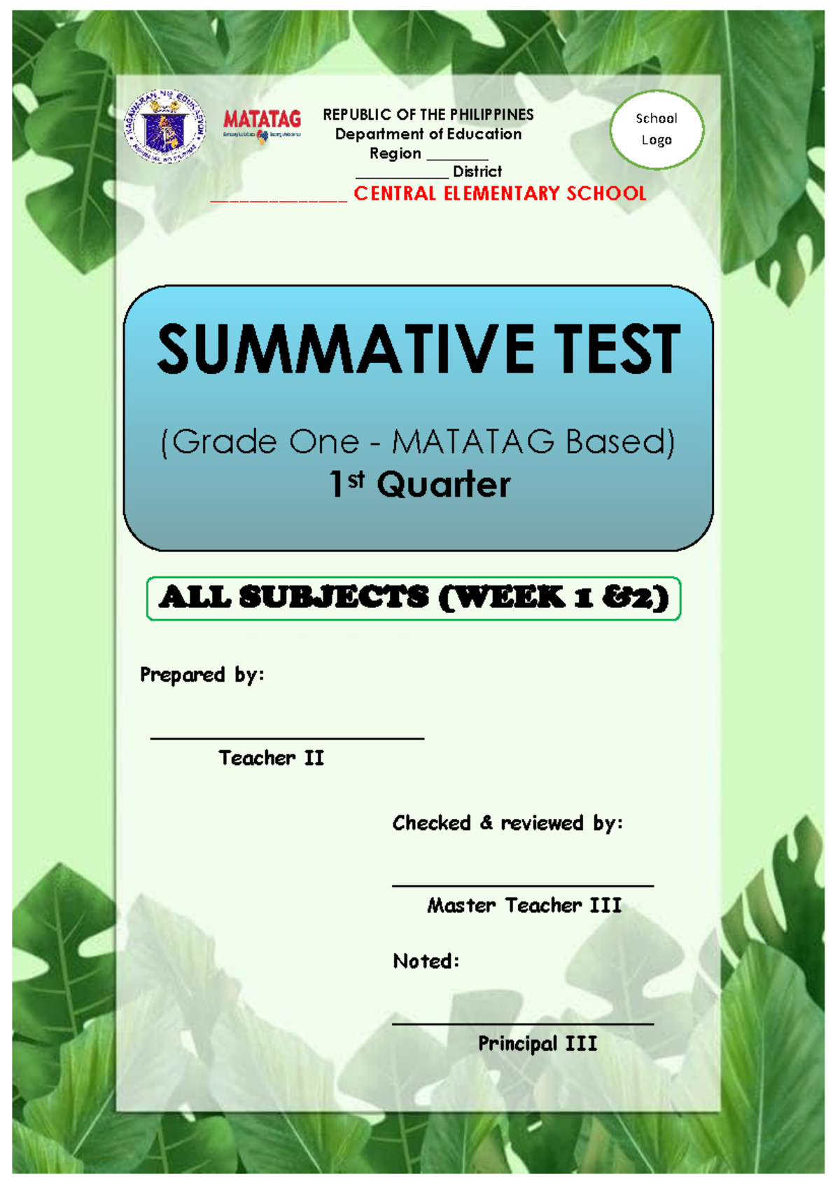Q1W1 - Summative Test 1 with TOS for Grade 1 Language and GMRC - Studocu