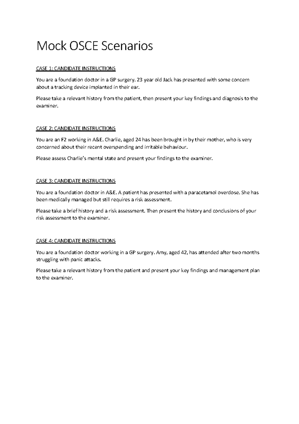 Mock OSCE Psychiatry Scenarios: Comprehensive Candidate Guide - Studocu