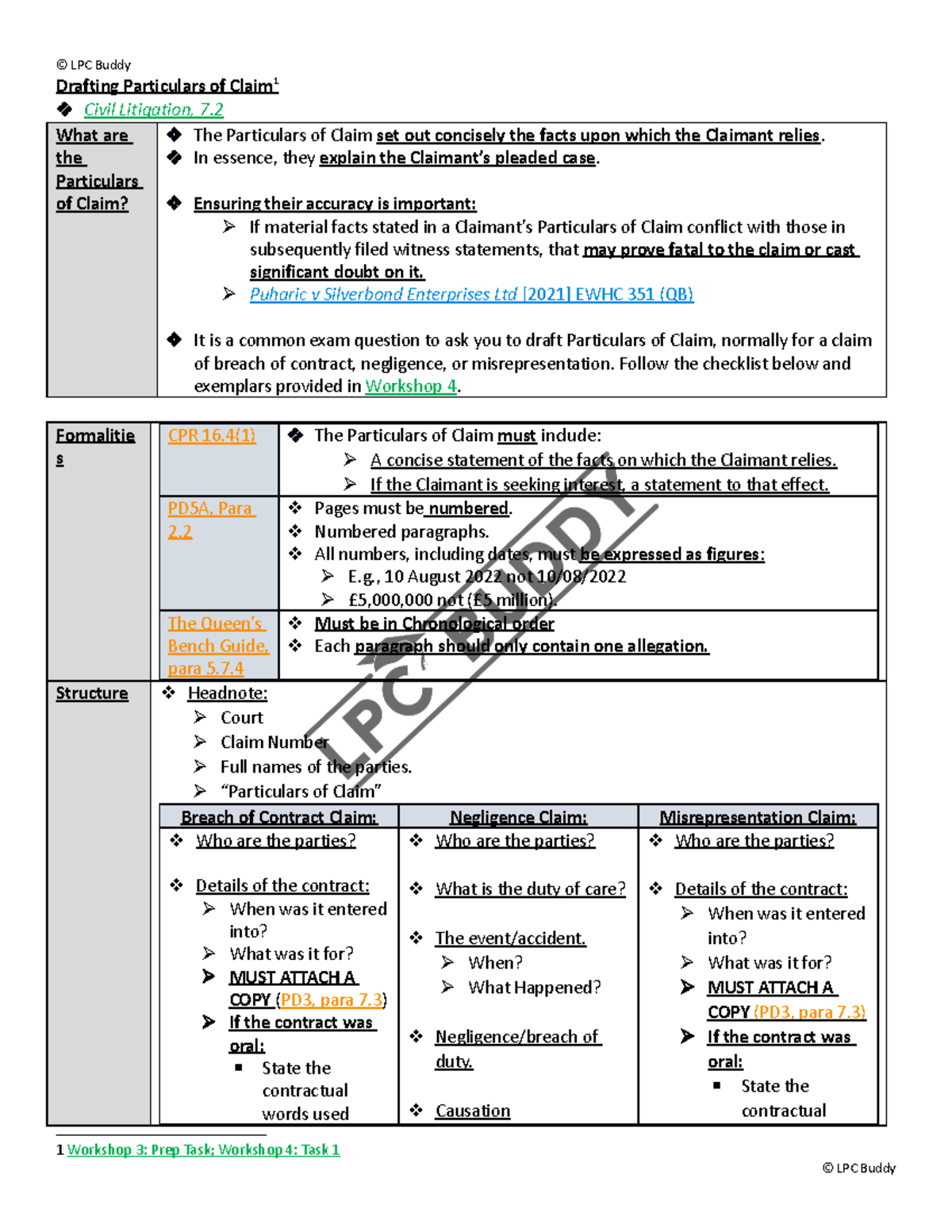 Civil Litigation 7: Drafting Effective Particulars of Claim Guide - Studocu