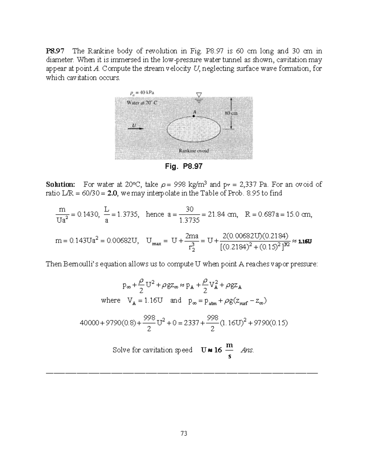 P8.97 Cavitation Speed Calculation in Water Tunnel - White Solutions ...
