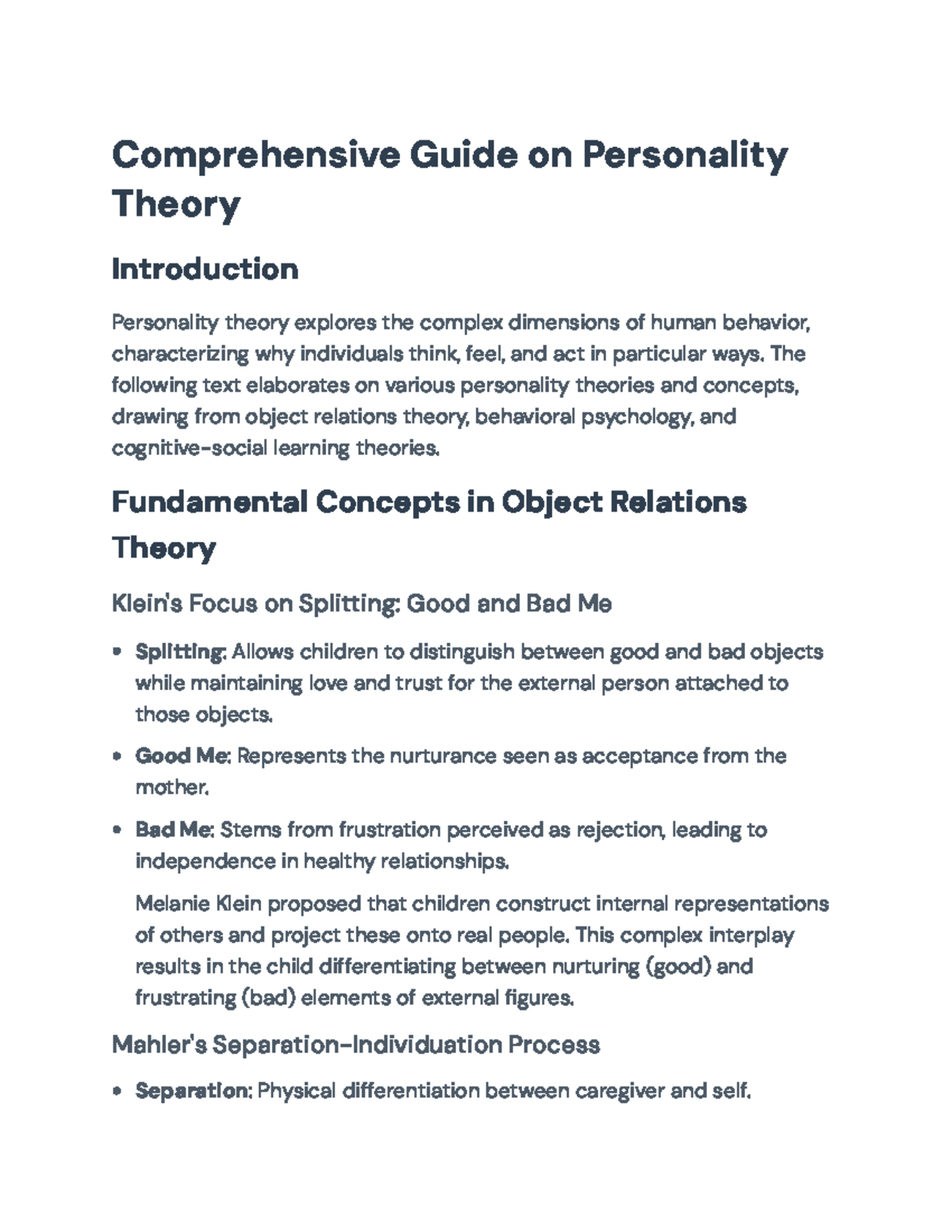 Comprehensive Overview of Personality Theories and Concepts ...