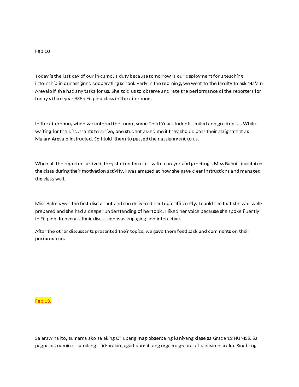 Week 2 journal reflections on teaching internship experiences - Studocu