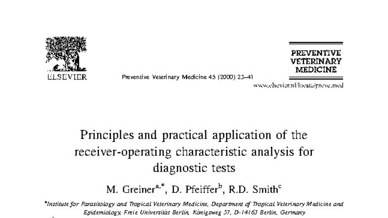 Preventive Veterinary Medicine 45: ROC Analysis for Diagnostic Tests ...