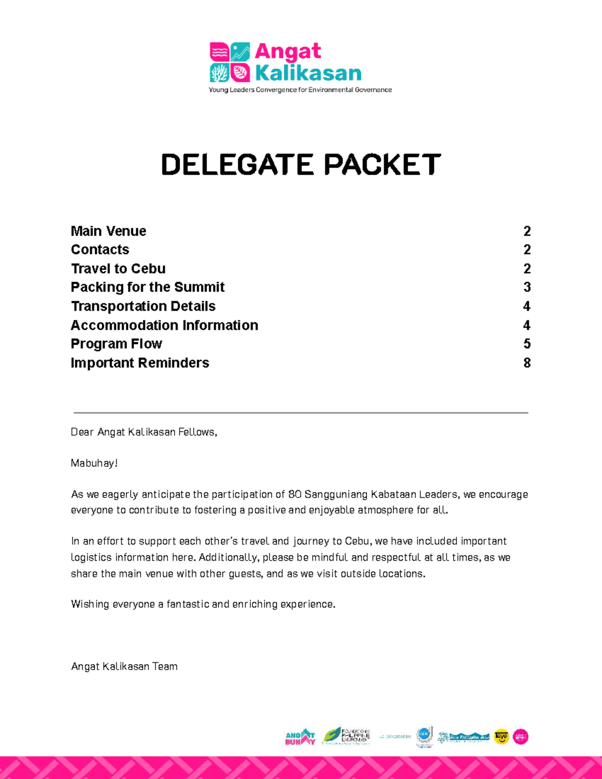 Angat Kalikasan Delegate Pocket - DELEGATE PACKET Main Venue 2 Contacts ...