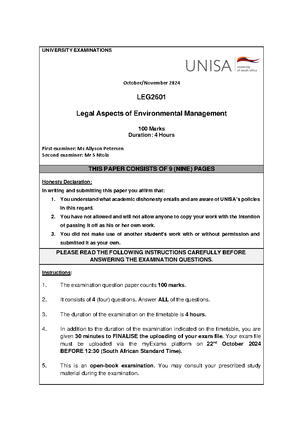 Leg assignment 1 - LEG 04 APRIL QUESTION 1 Section 2 of NEMA deals with ...
