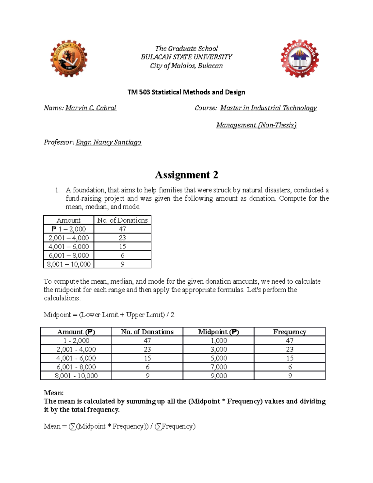 Cabral, Marvin C. - Assignment #2 - The Graduate School BULACAN STATE UNIVERSITY City of Malolos ...