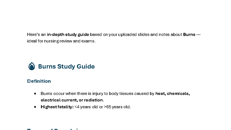 Burns Study Guide for Nursing Review and Exams (NUR 101) - Studocu
