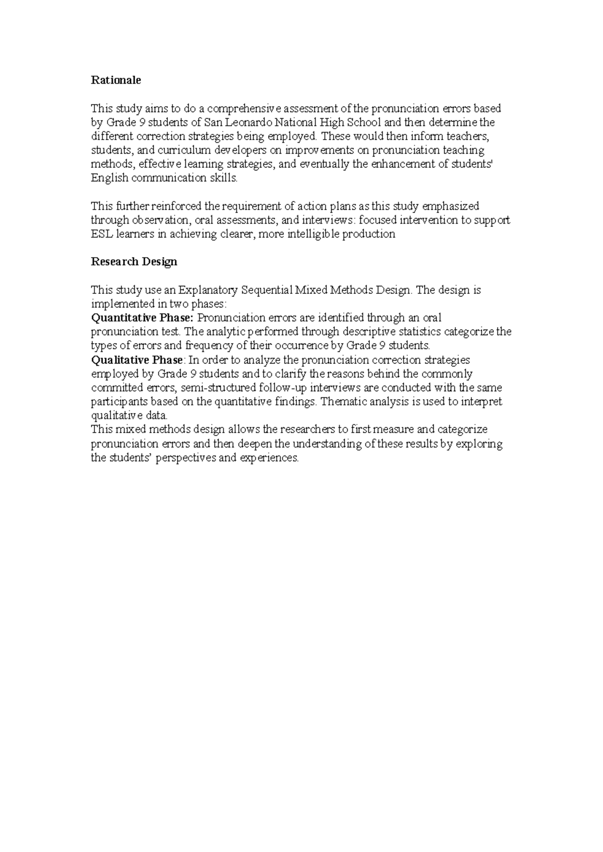 Assessment of Pronunciation Errors in Grade 9 ESL Learners: Rationale ...