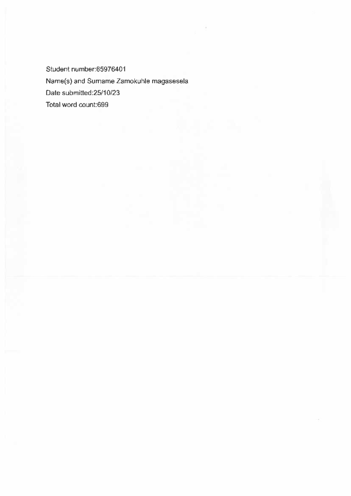 Esc 5 zee - essay - Student number:65976401 Name(s) and Surname ...