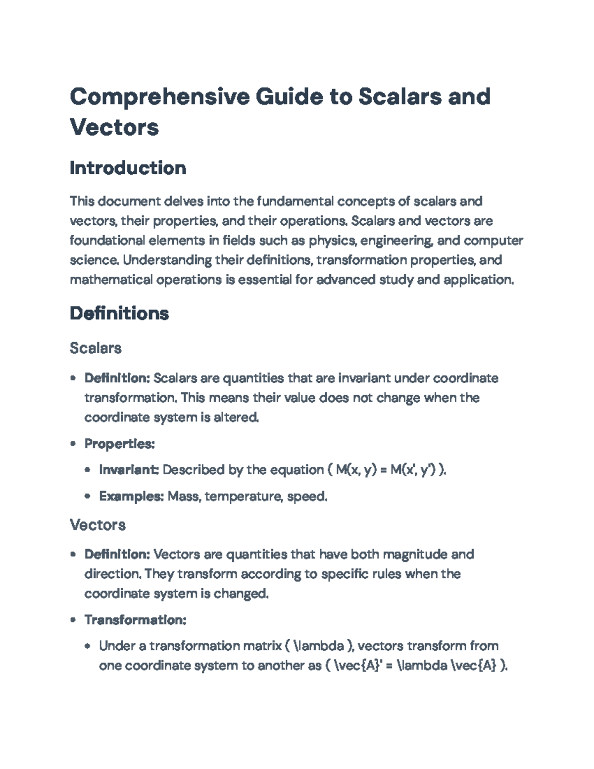 Comprehensive Guide to Scalars and Vectors in Physics and Math ...