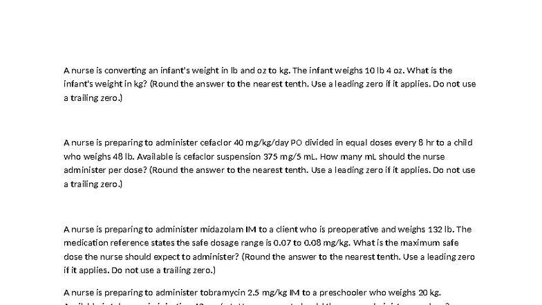 NUR 101: Weight Conversion & Medication Dosage Calculations - Studocu