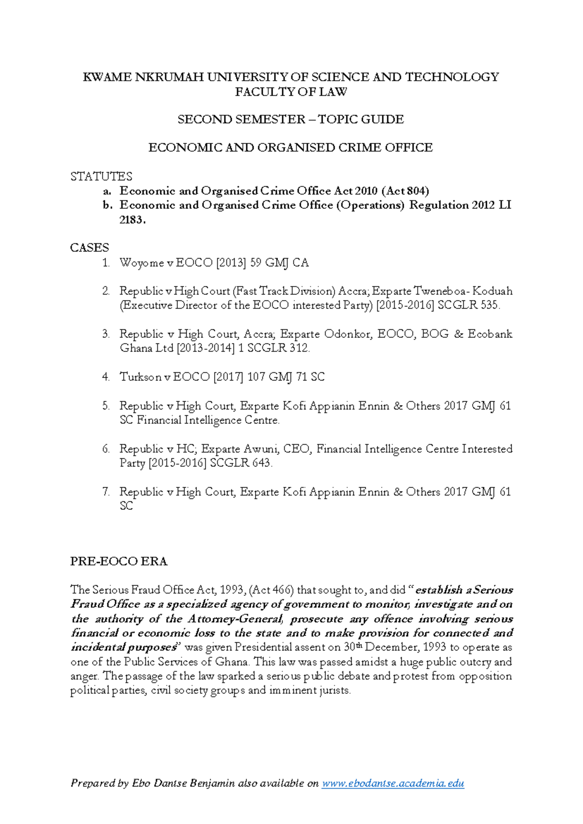 Economic and Organised Crime Office (EOCO) Act 804: A Comprehensive ...