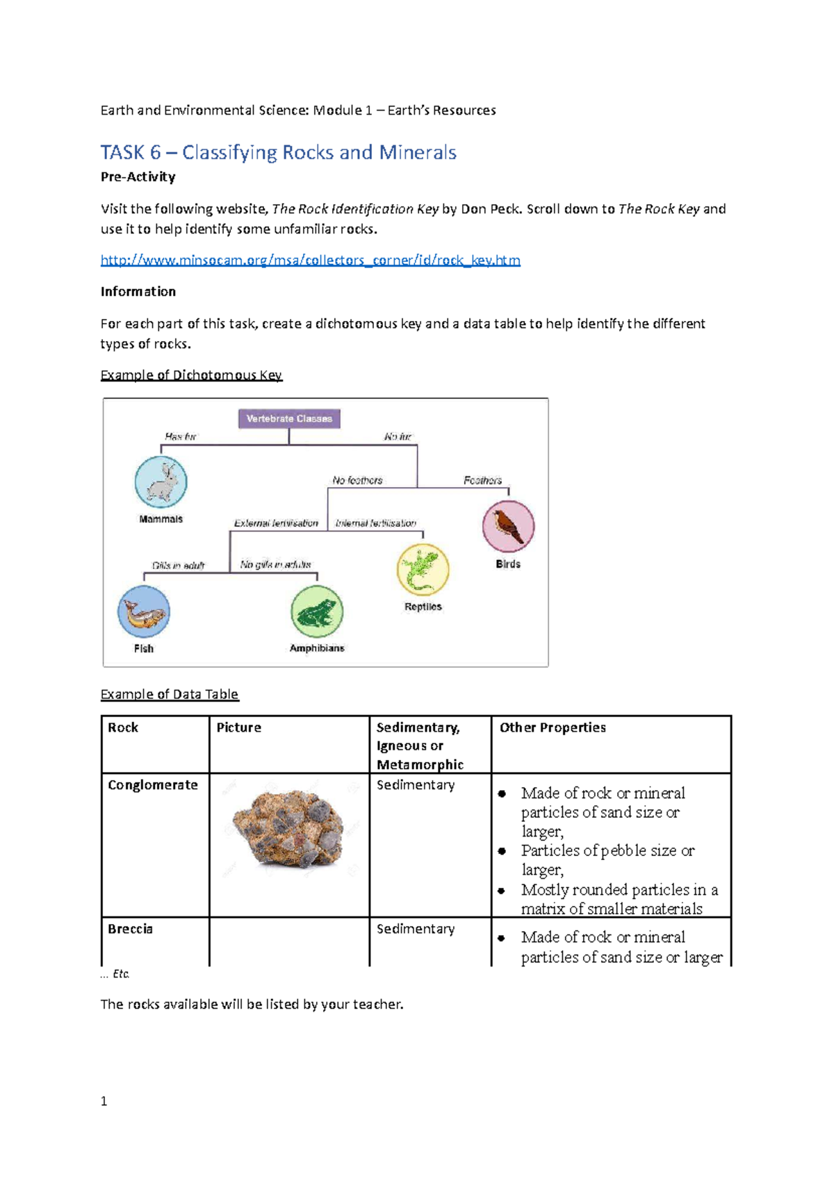 EES M1 TASK 6: Classifying Rocks and Minerals Guide - Studocu