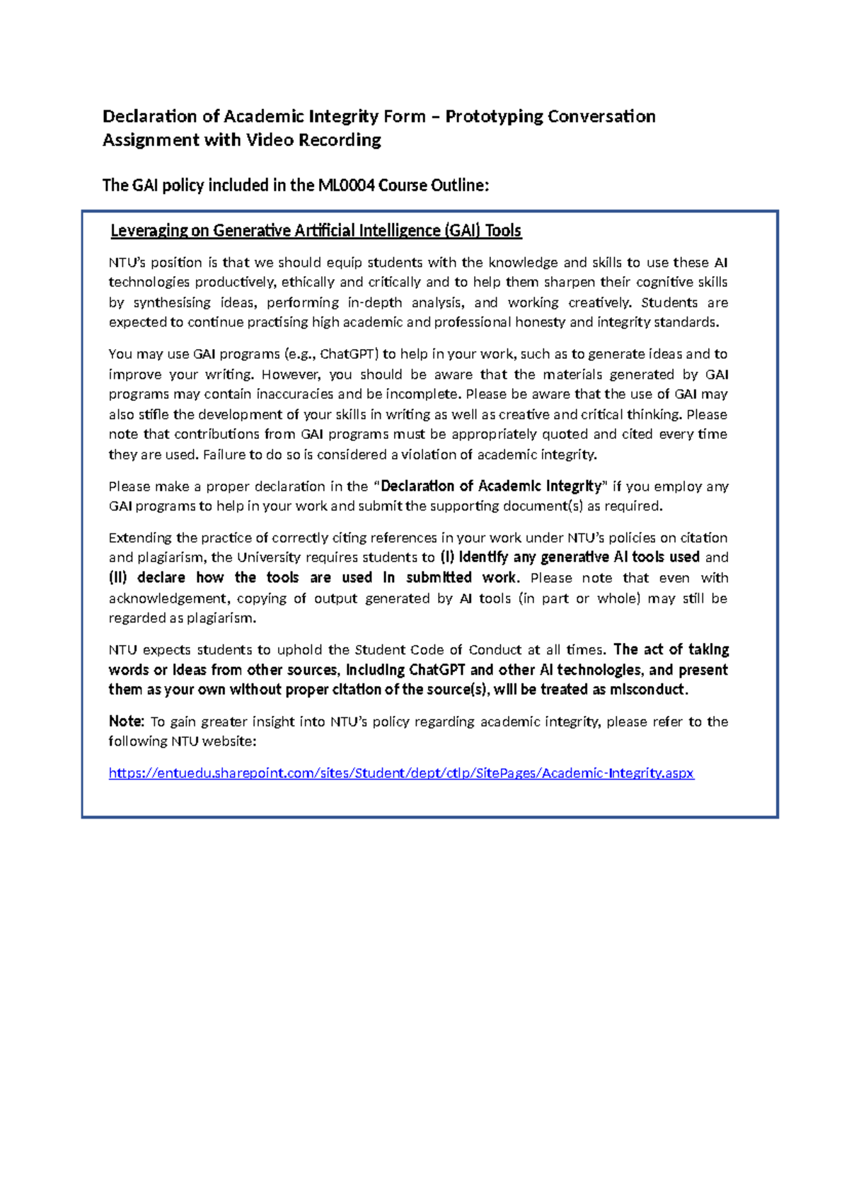 Prototyping Conversation Assignment: Declaration of Academic Integrity ...