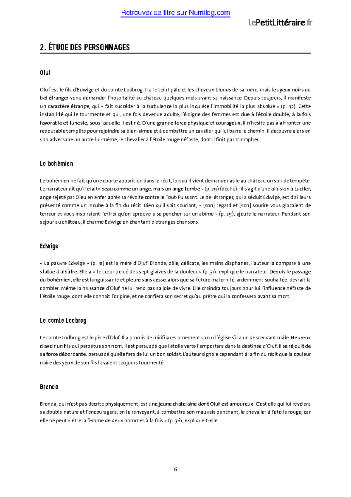 FRC - Étude des Personnages dans le Récit d'Oluf et Edwige - Studocu