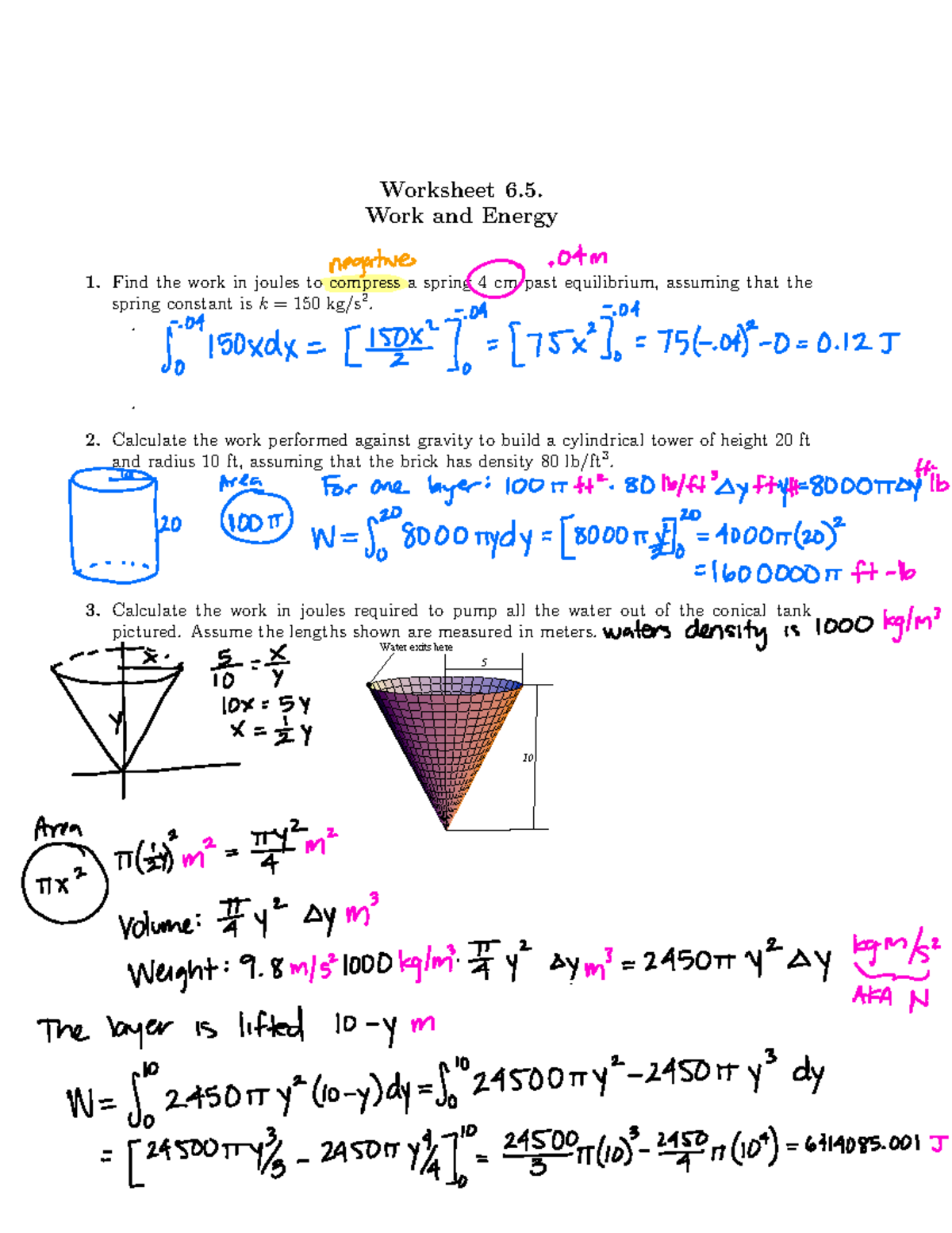 6.6 Work and Energy Review Key - Math Assignment - Studocu