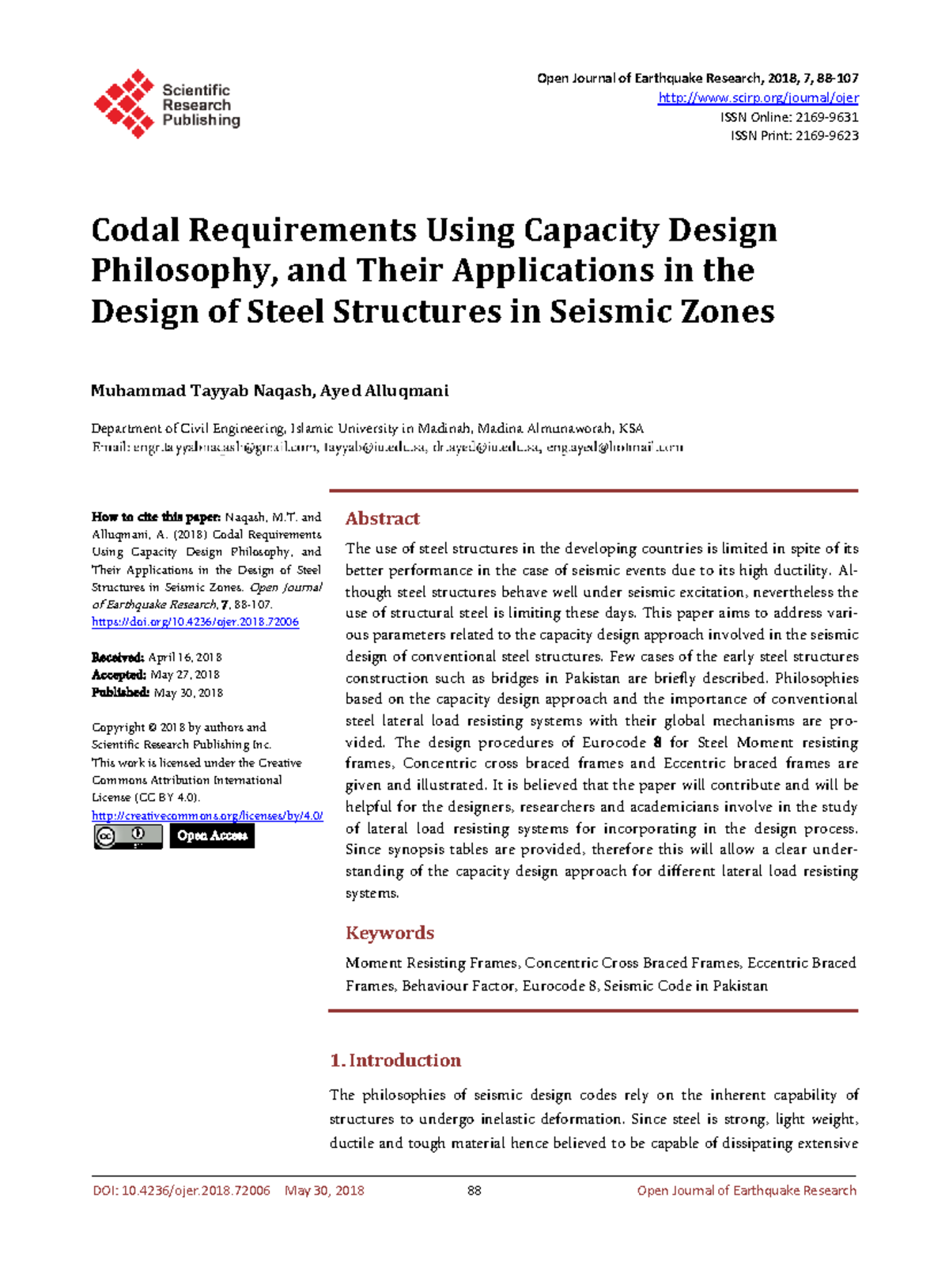 Codal Requirements for Seismic Design of Steel Structures (CE 101 ...