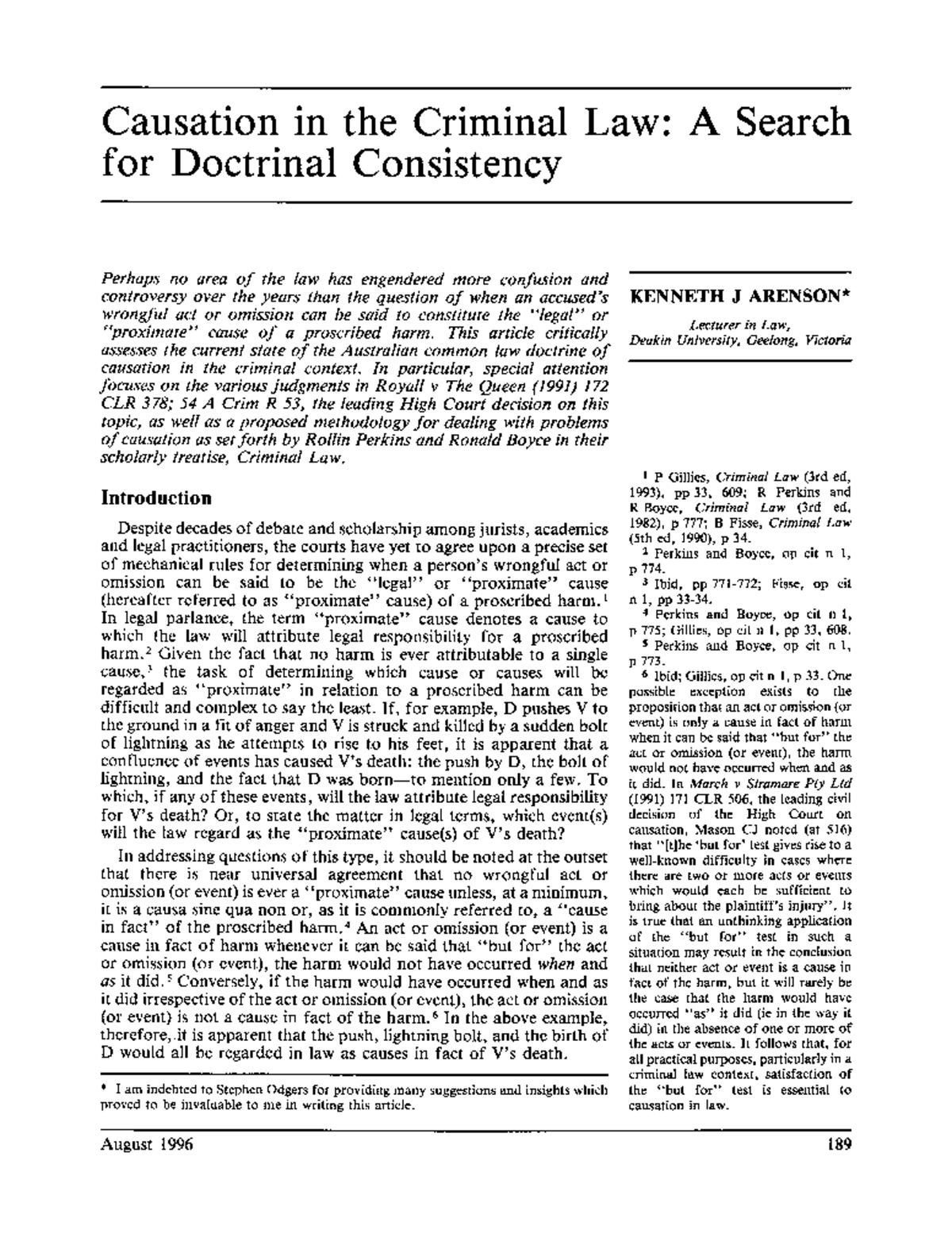 Causation in Criminal Law: Analyzing Doctrinal Consistency (CRIM 20 ...
