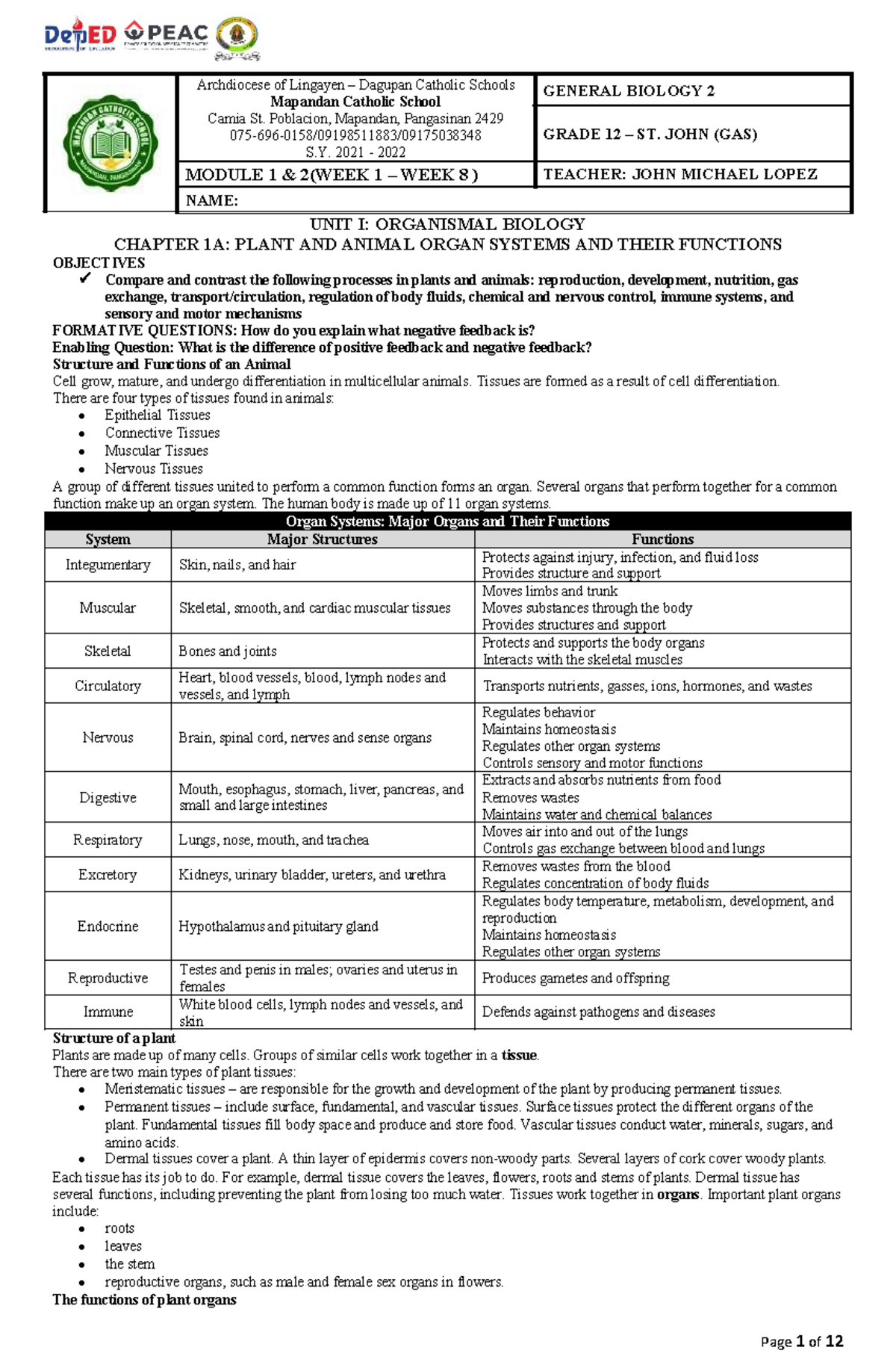 Gen Bio 2: Organismal Biology & Genetics Chapters Study Guide - Studocu