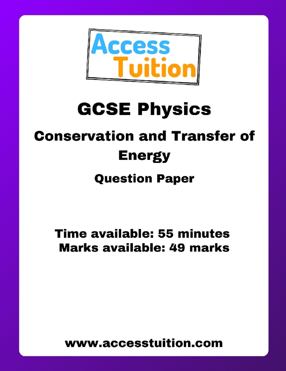 AQA GCSE Physics: Conservation and Transfer of Energy - Question Paper ...