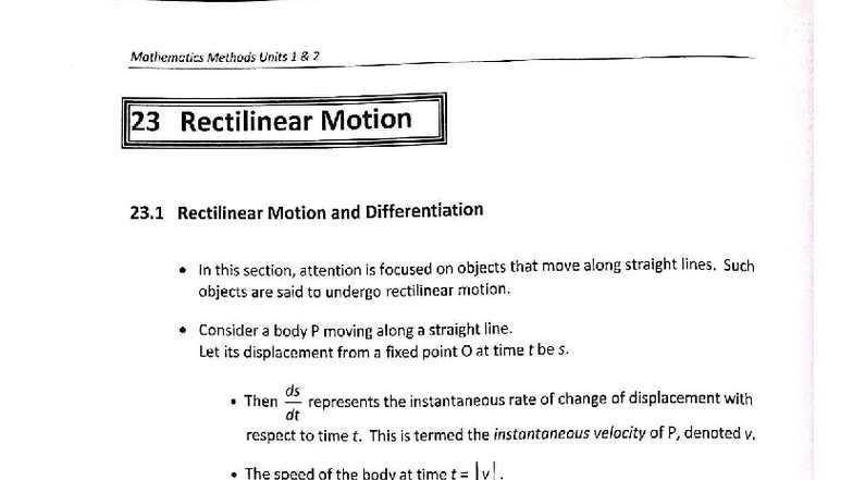 Mathematics Methods Units 1 2 Lesson 23: Rectilinear Motion and ...
