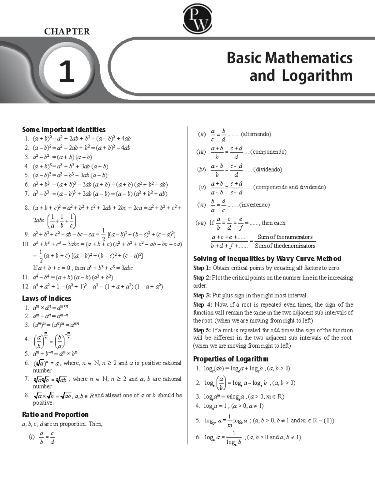 JEE (XI) PW CHAPTER 1 Important Identities in Basic Mathematics and ...