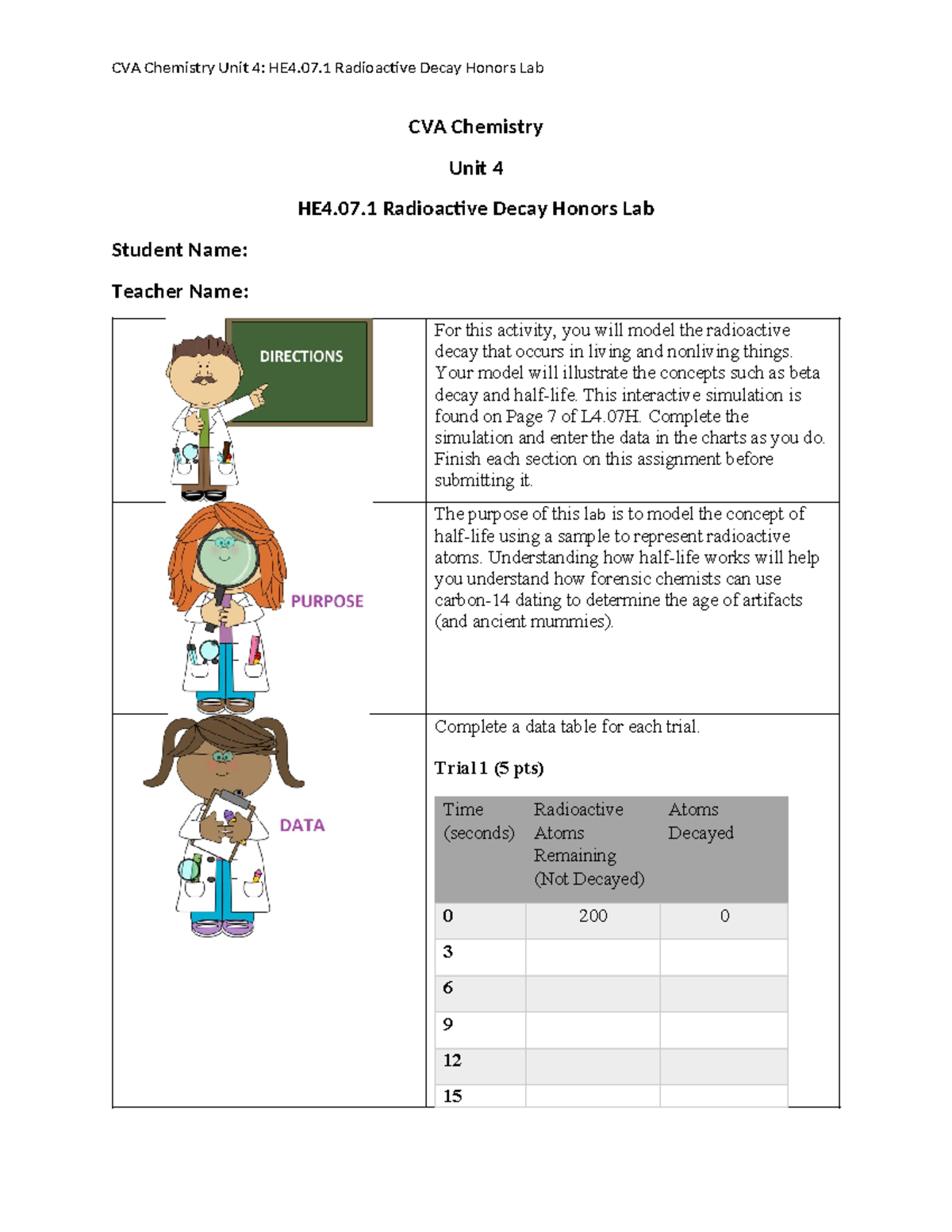 HE4.07.1 Radioactive Decay Modeling Honors Lab Assignment - Studocu