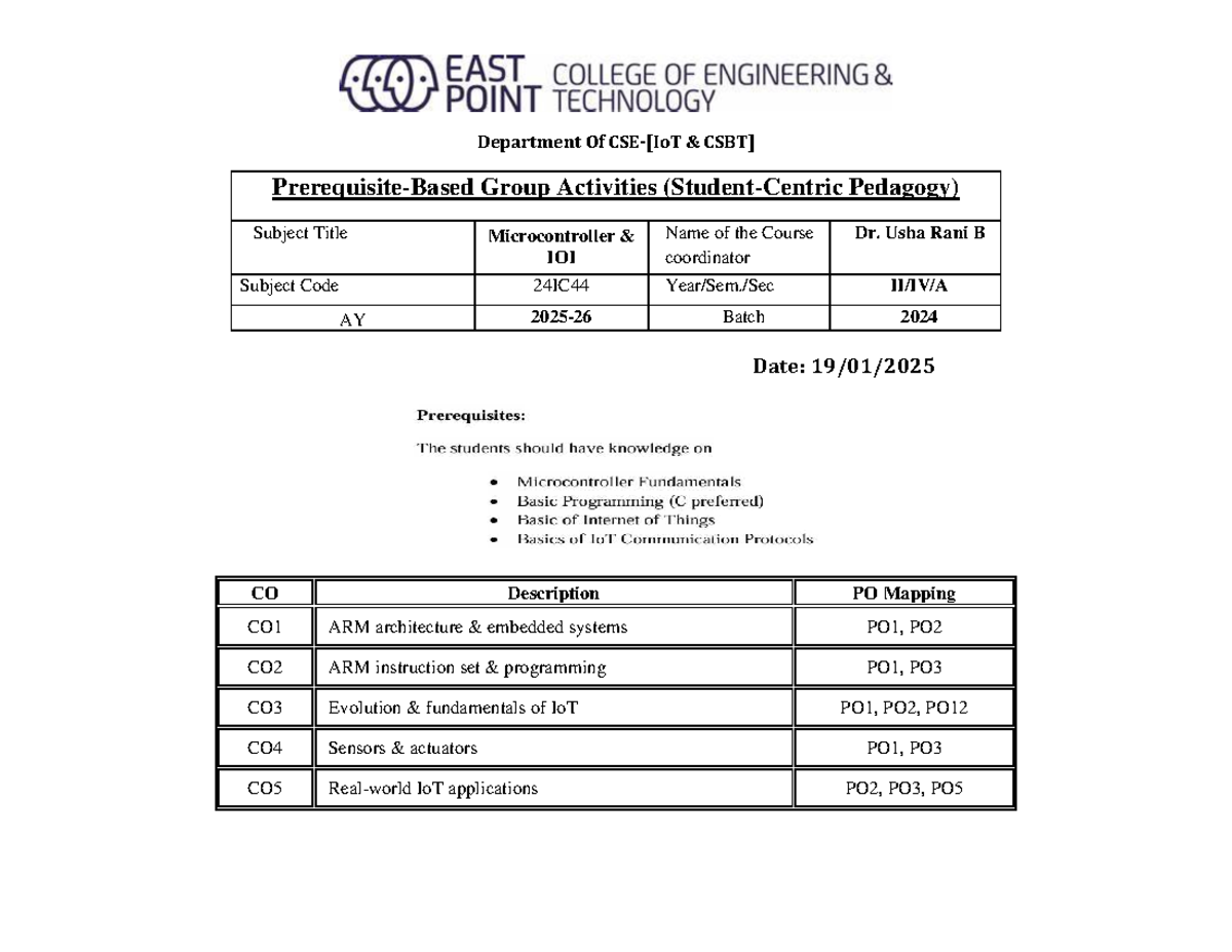 Prerequisites Activities for 24IC44: Microcontroller IOI Course - Studocu