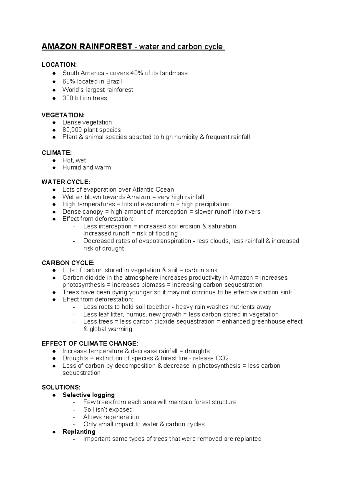 CASE Study: Water and Carbon Cycles in the Amazon Rainforest - Studocu