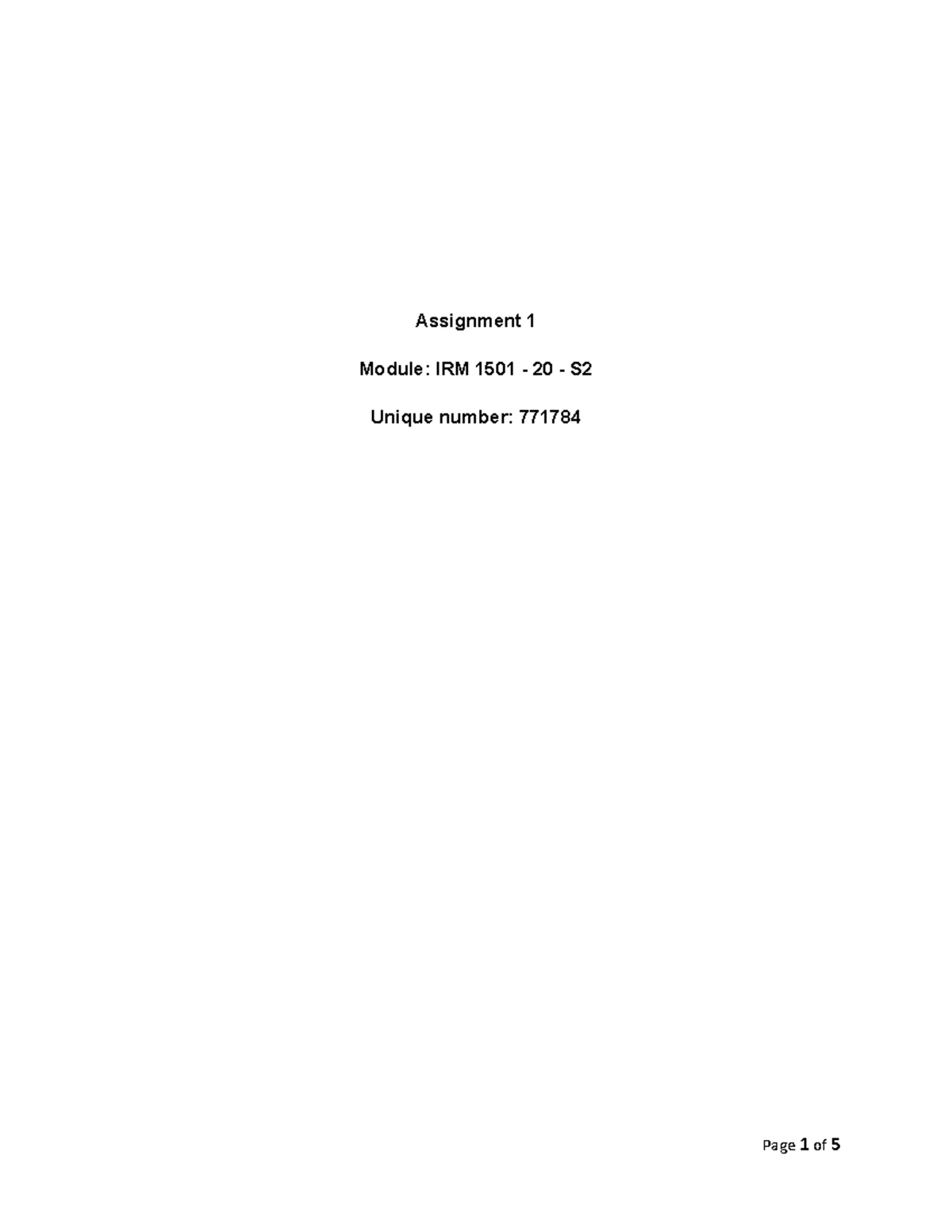 IRM1501, Assignment 2 - Index - Assignment Module: IRM 1501 - 20 - S ...