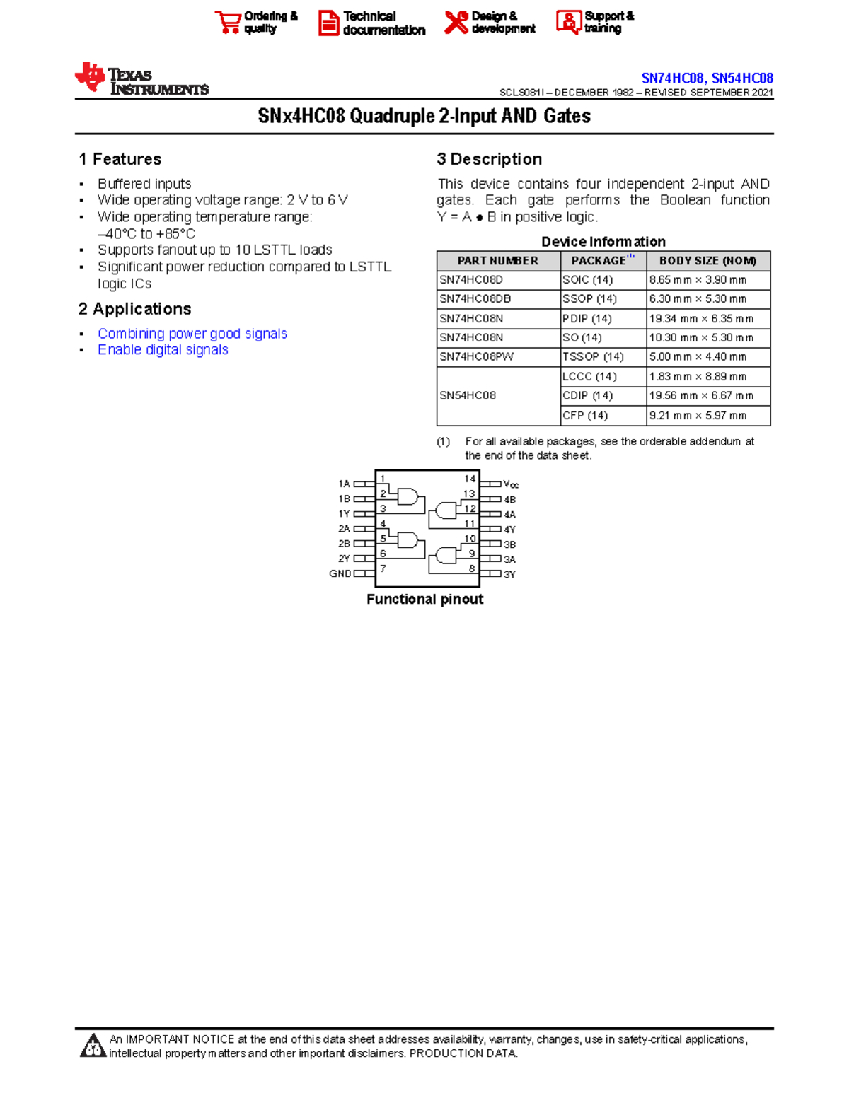 SN74HC08 Quad 2-Input AND Gates: Features, Specs & Applications - Studocu