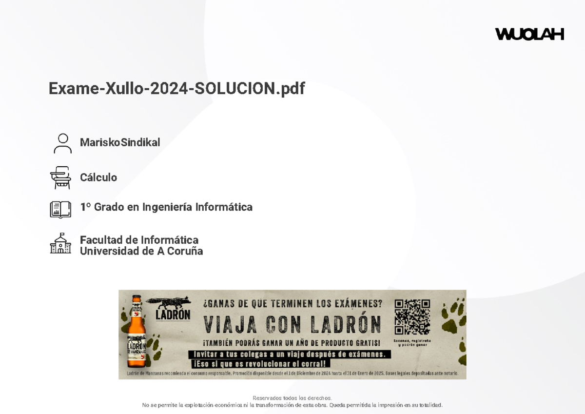 Examen de Cálculo 1º Grado - Ingeniería Informática (Julio 2024) - Studocu