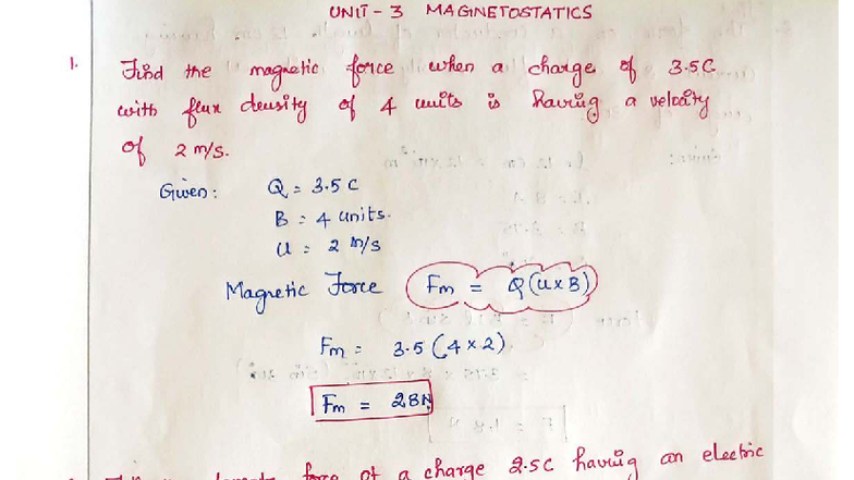Unit 3 EMF Tutorial - Magnetostatics Notes - Studocu
