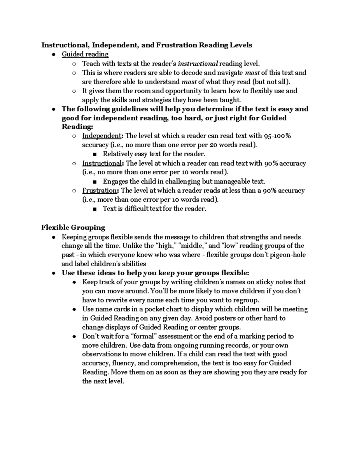 Reading Levels: Instructional, Independent, and Frustration Levels ...