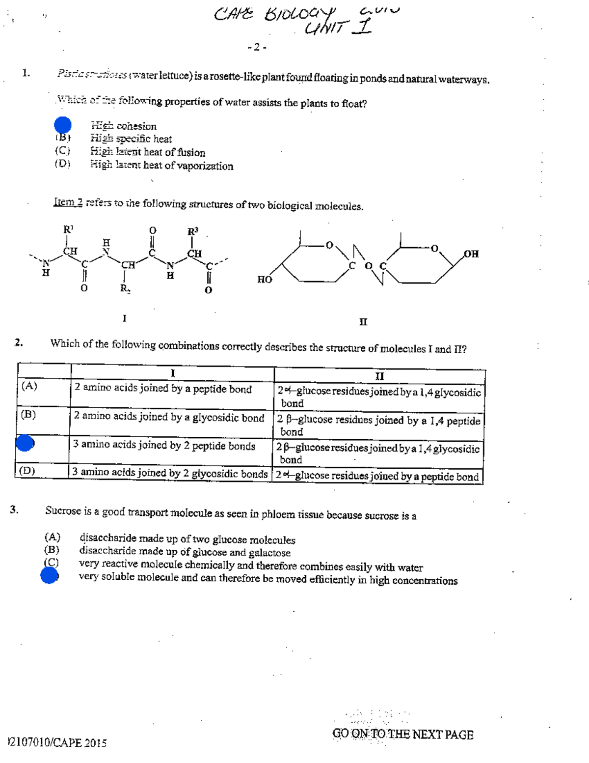 Biology 2015 U1 P1: Floating Properties of Water and Biological ...