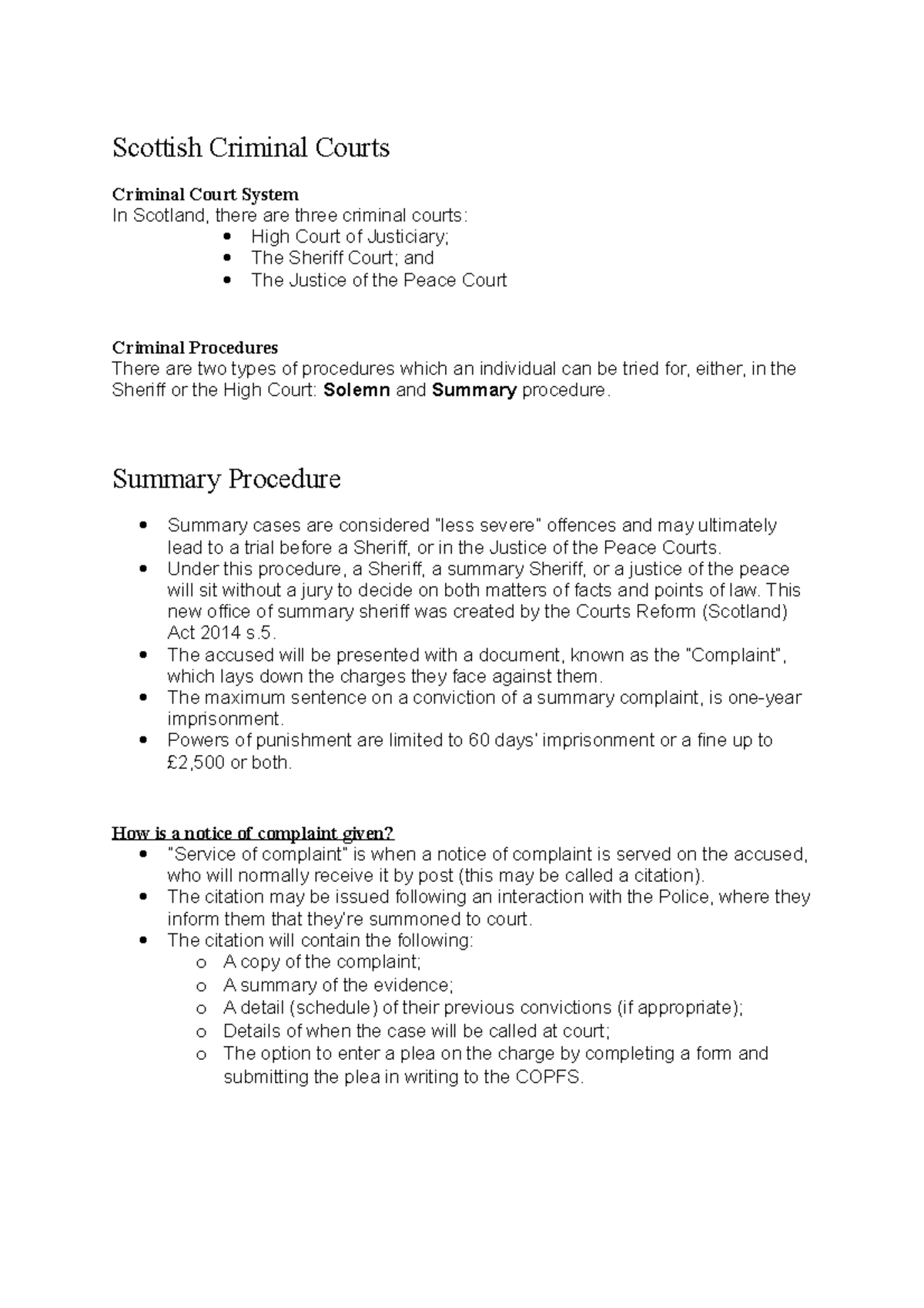 Scottish Criminal Courts: Summary vs. Solemn Procedure Overview - Studocu