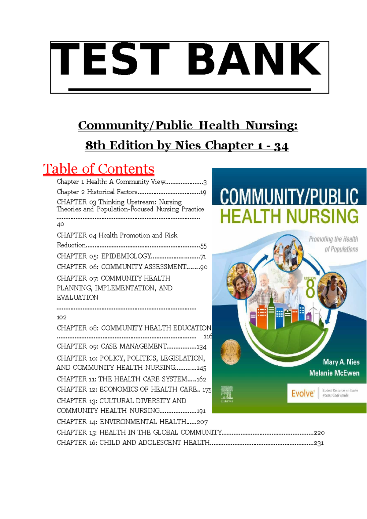 Test Bank for Community Public Health Nursing (Nies, 8th Ed.) Chapters ...