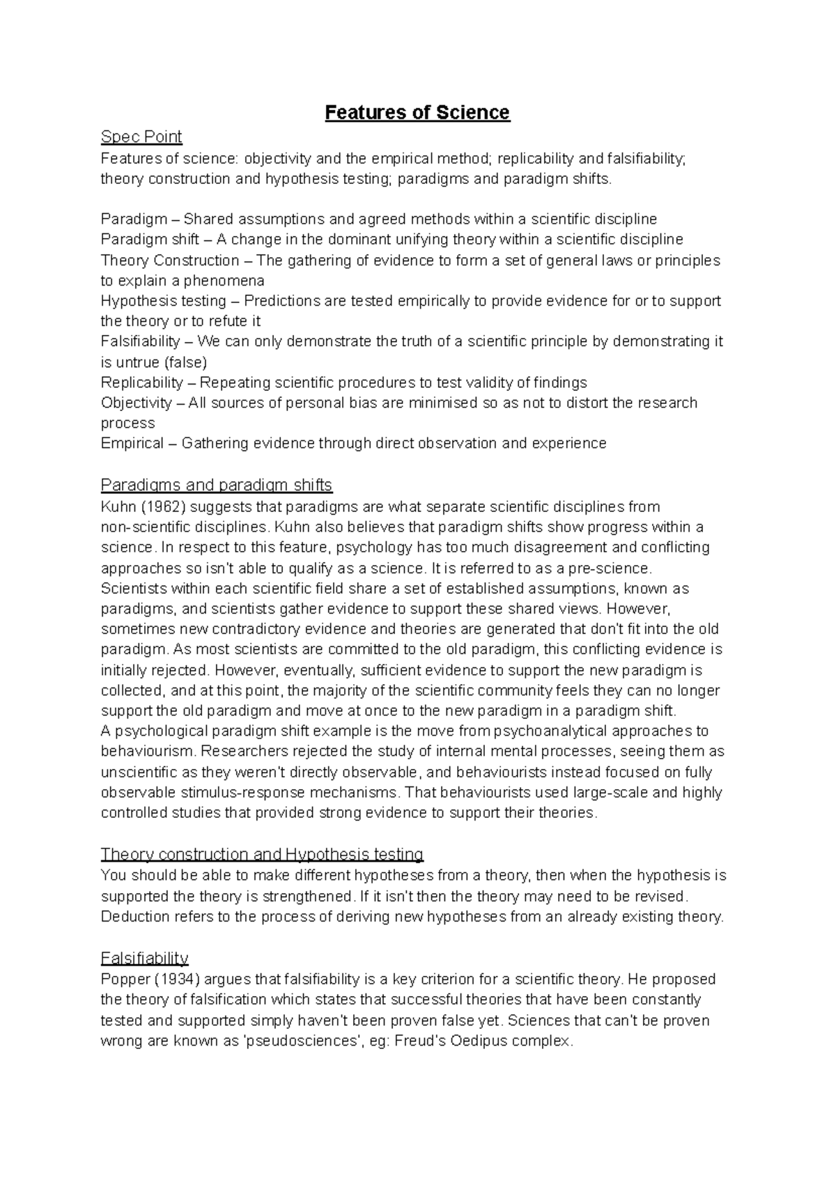Understanding the Features of Science: Concepts and Methodologies - Studocu