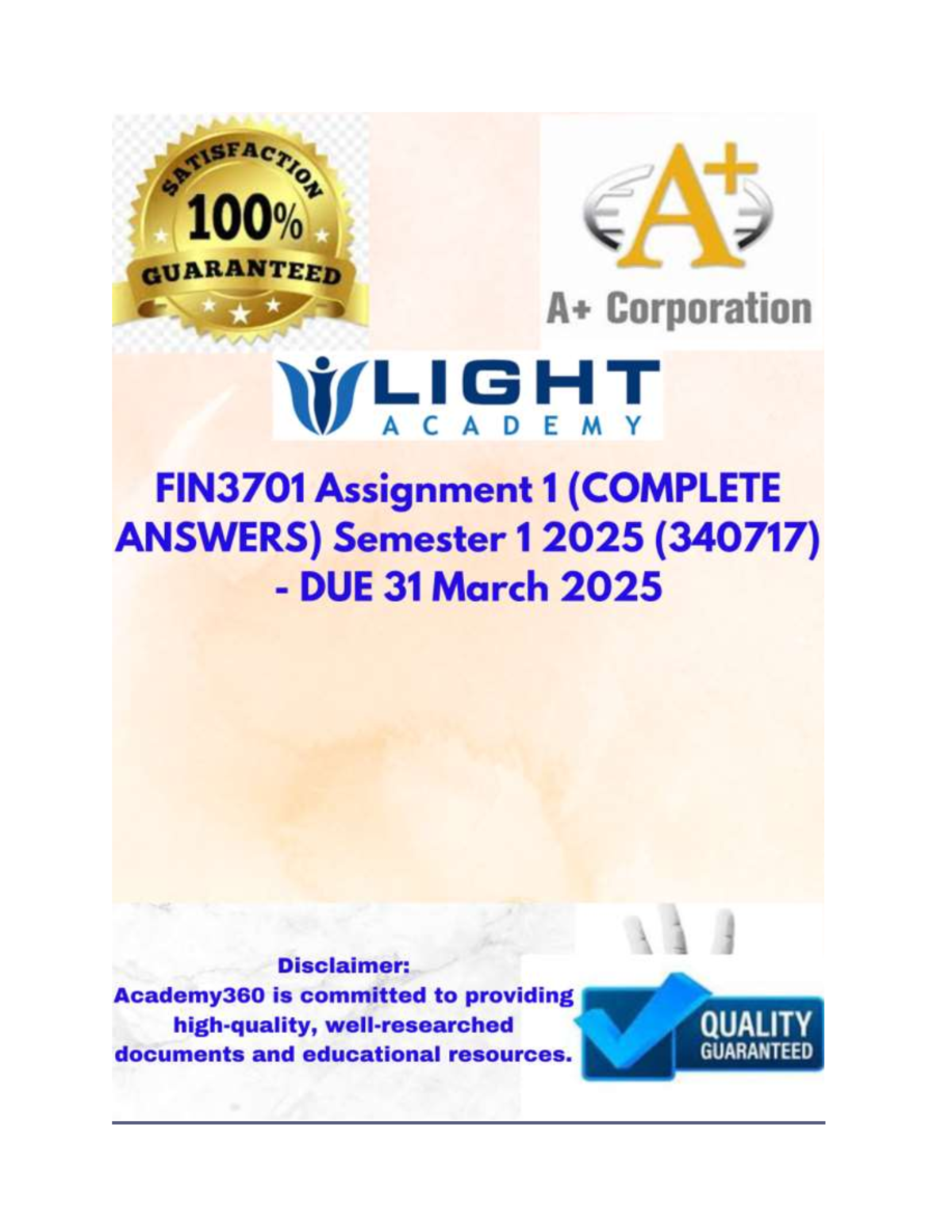 FIN3701 Assignment 1 - Comprehensive Solutions & Analysis (340717 ...