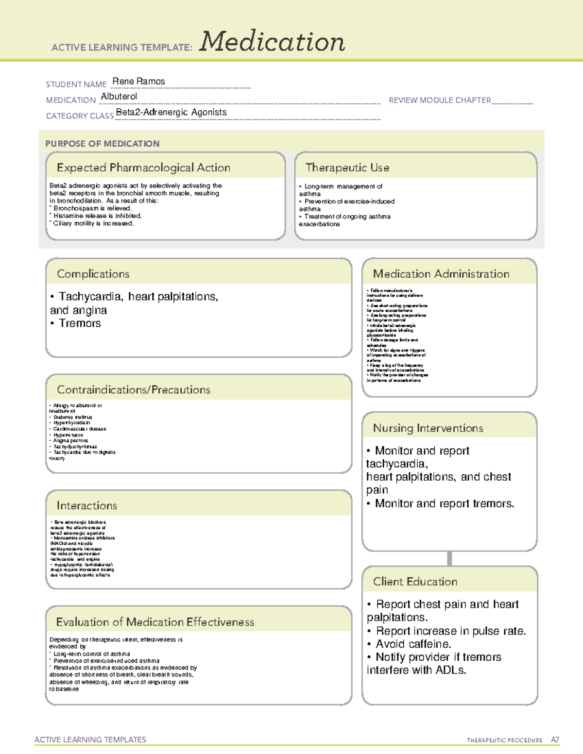 Albuterol Therapeutic Procedure Study Notes - ATI - Studocu