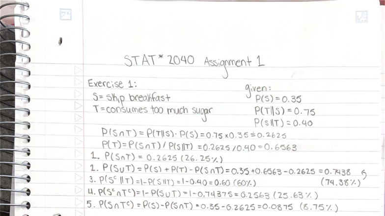 STAT 2040 Assignment 1 - Solutions to Exercises 1 & 2 - Studocu