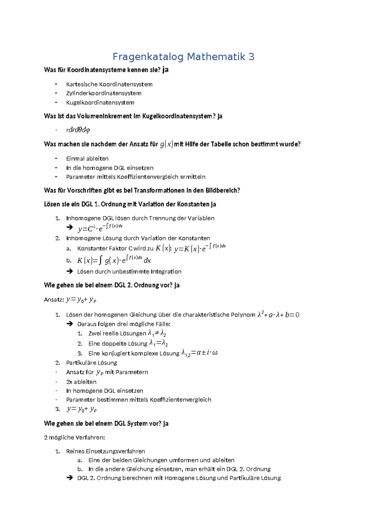 Fragenkatalog Mathematik 3: Koordinatensysteme und ...