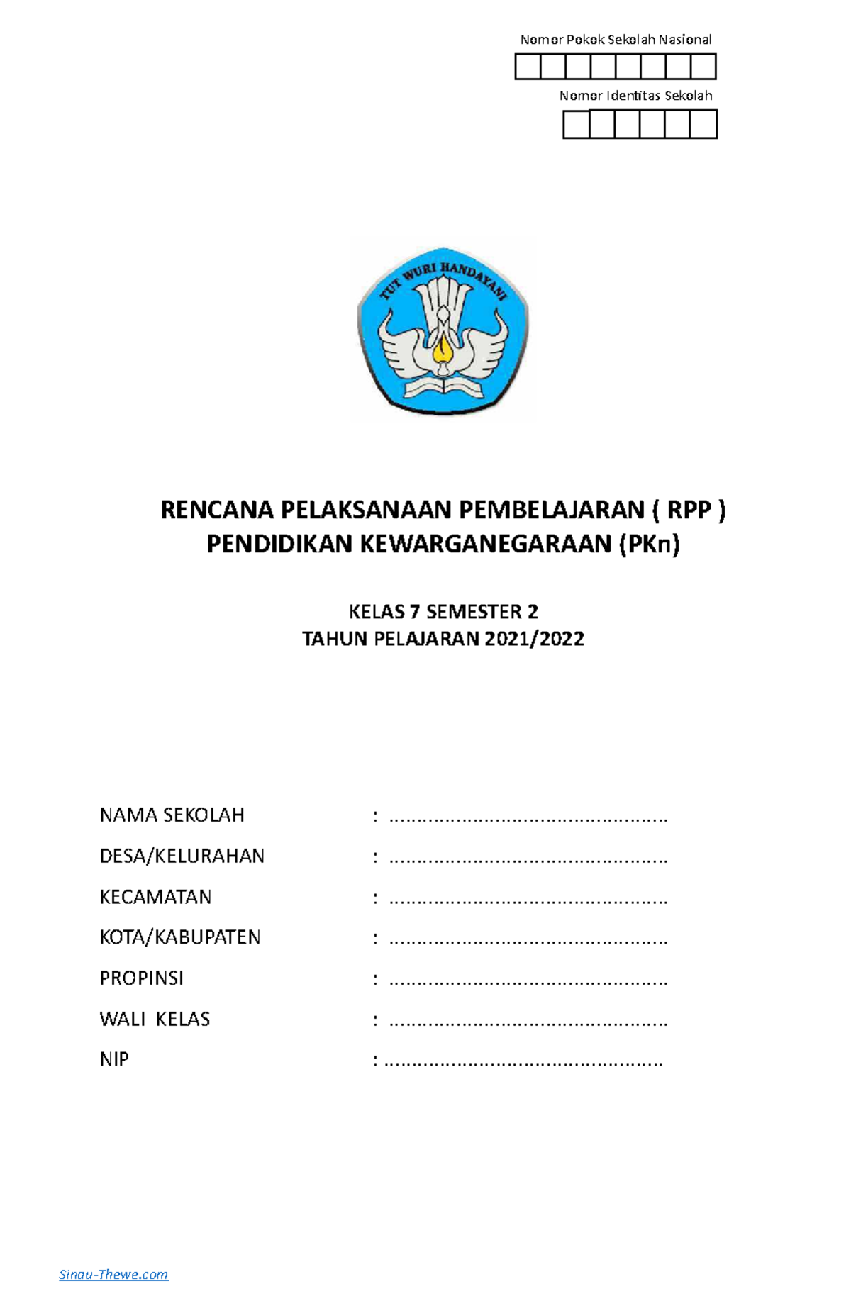 RPP 1 Lembar PKN Kelas 7 Semester 2 Sinau-Thewe - Nomor Pokok Sekolah Nasional Nomor Identitas ...