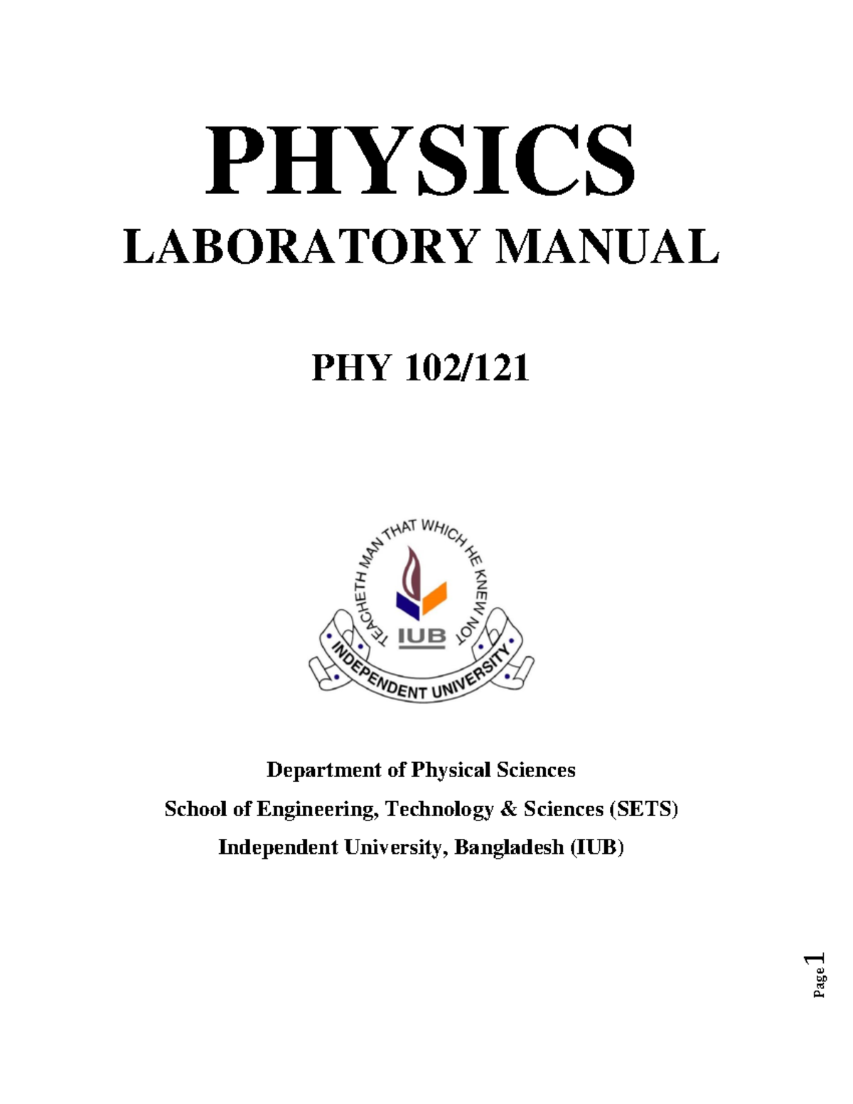 Laboratory Manual for PHY 102L - Comprehensive Lab Experiments Guide ...