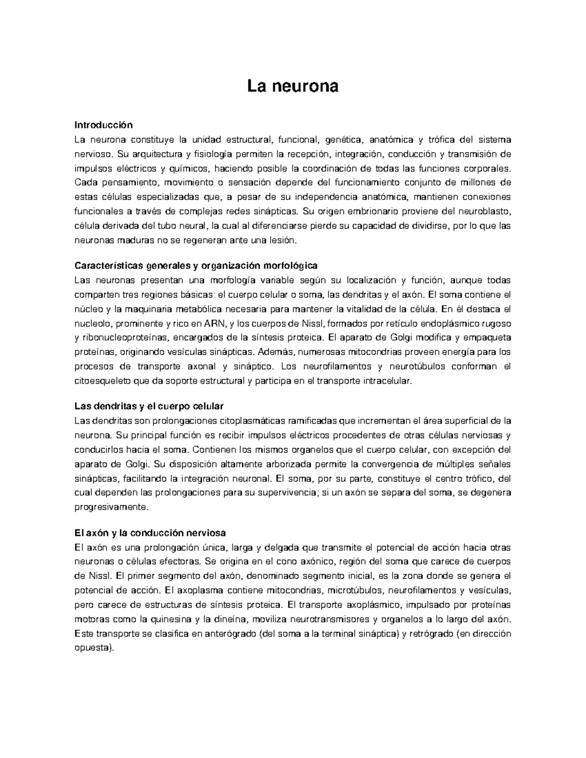 Neurona: Repaso de Estructura y Función del Sistema Nervioso - Studocu