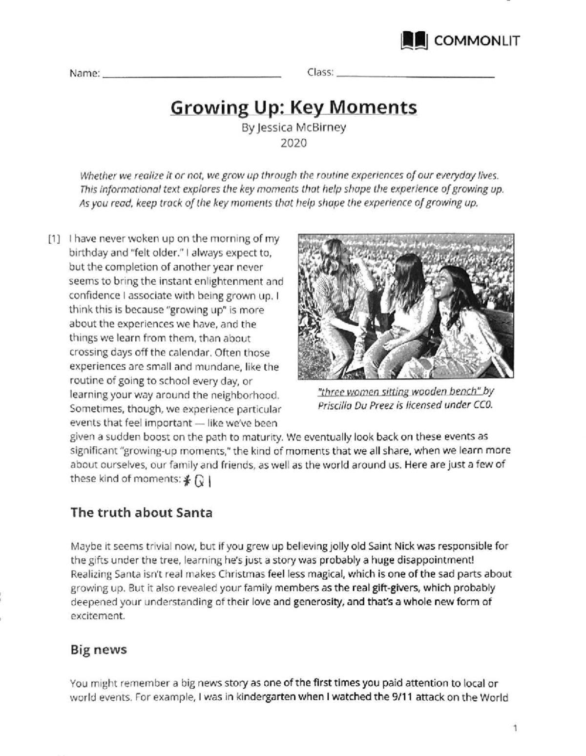 COMMONLIT 2020: Growing Up - Key Moments in Life Experiences - Studocu