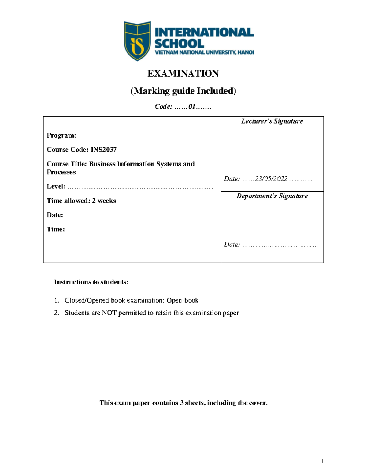 INS2037 Business Information Systems & Processes Final Exam Guide - Studocu